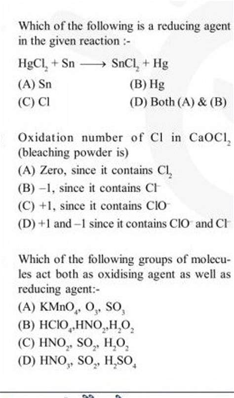 Oxidation Number Of Cl In Caocl2 Bleaching Powder Is Filo