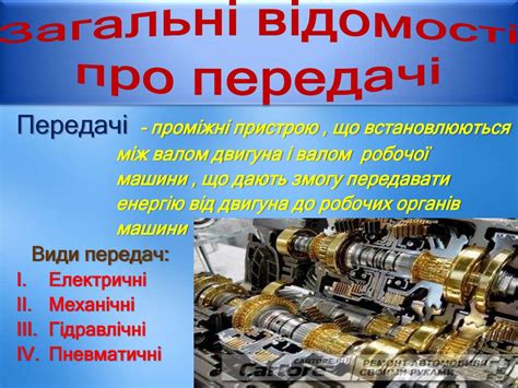 Основні відомості про передачі їх види та доцільність застосування набутих знань з теми в