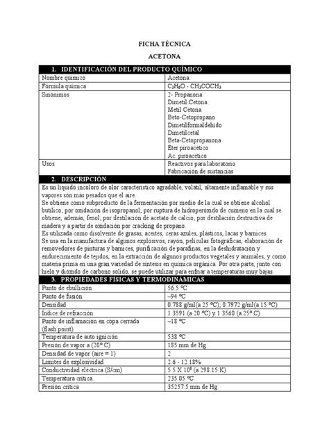 Ficha Tecnica Acetona Pdf Agua Solvente