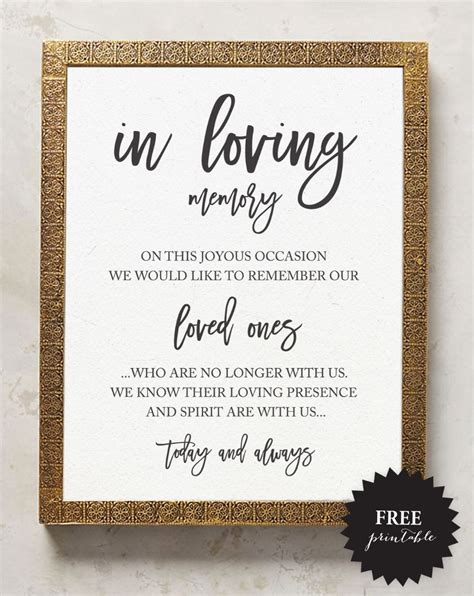Free Wedding Memorial Signs 5 Remembrance Ideas Wedding Chicks