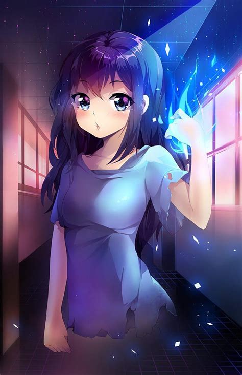 Ragazza Anime Con Capelli Blu E Occhi Marroni