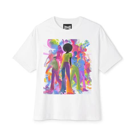 Retro Afro Hair Crew Tee Colorful 70s Silhouette Art Funky Rainbow