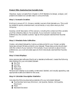 One Variable Stats Project By Jason Caryl TPT