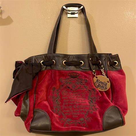 Vintage Juicy Couture Y2k Burnt Red Velourbrown Leather Trim Shoulder