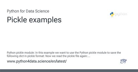 Pickle Examples Python For Data Science