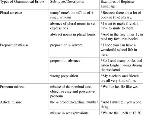 Sub Typesdescription And Examples Of Prominent Types Of Errors