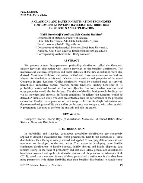 Pdf A Classical And Bayesian Estimation Techniques For Gompertz