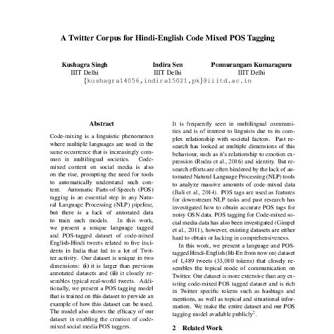 A Twitter Corpus For Hindi English Code Mixed Pos Tagging Acl Anthology