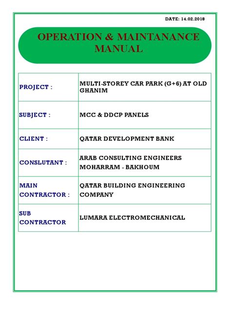 Operation And Maintenance Manual Pdf Visual Cortex Electrical Equipment