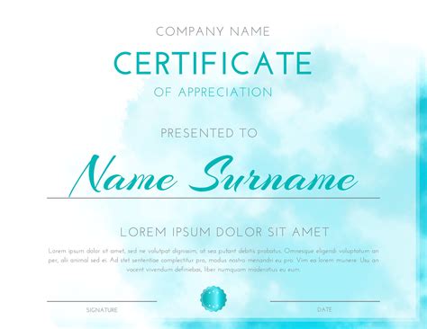Feminine Moder Certificate Design In Fresh Light Turquoise Color Vector Art At Vecteezy