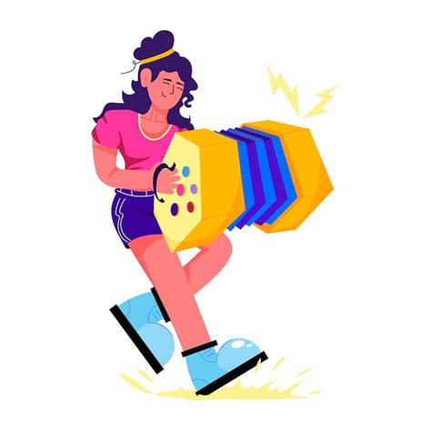 Мультяшная девушка с большим молотком Премиум векторы