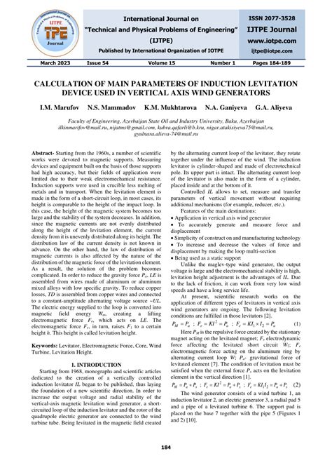 Pdf Calculation Of Main Parameters Of Induction Levitation Device Used In Vertical Axis Wind