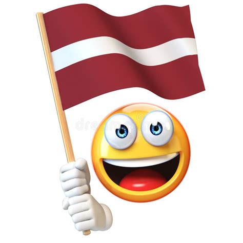 Emoji Holding Latvian Flag Emoticon Waving National Flag Of Latvia 3d