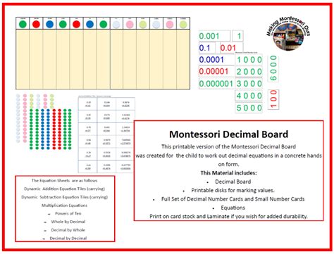 Making Montessori Ours Montessori Decimal Board Printable Materials Package