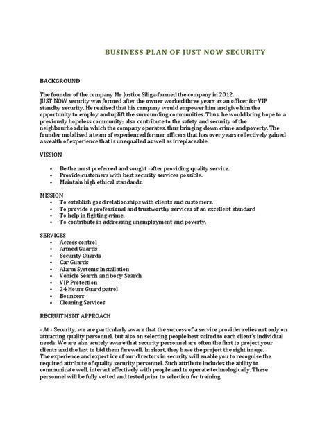 Security Business Plan Pdf Market Analysis Security Guard