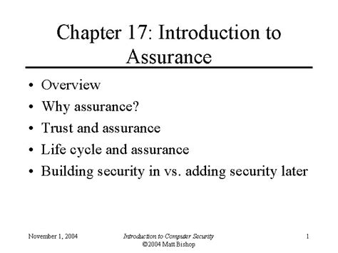 Chapter 17 Introduction To Assurance Overview Why Assurance