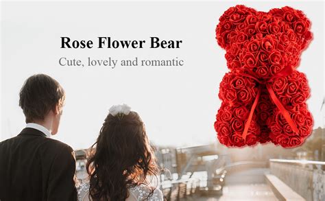 Amtang Rose Flower Bear Artificial Flower Hand Made Bear For Valentine