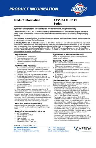 Cuchs Cassida Food Grade Compressor Oil Packaging Type Drum At Rs 2118litre In Mumbai