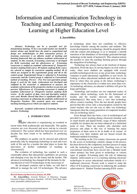 Pdf Information And Communication Technology In Teaching And Learning Perspectives On