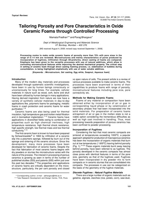 Pdf Tailoring Porosity And Pore Characteristics In Oxide Ceramic Foams Through Controlled