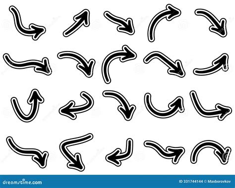 Black Curved Arrow Icons With Bold White Outlines Stock Illustration