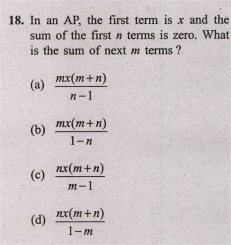 In An AP The First Term Is X And The Sum Of The First N Terms Is Zero W