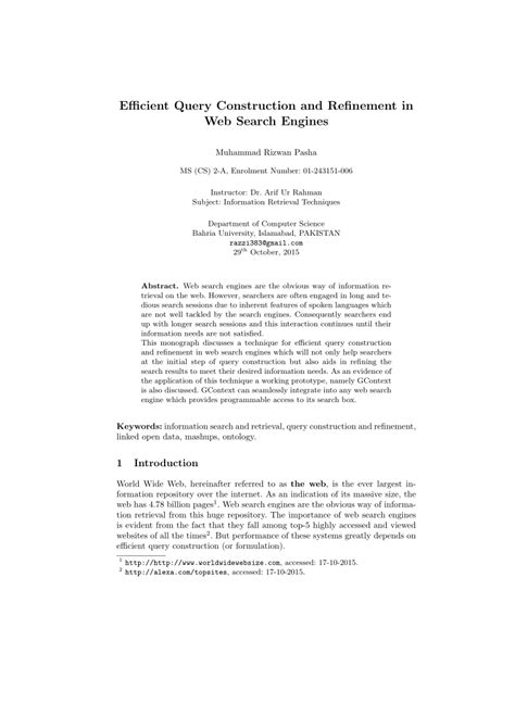 Pdf Efficient Query Construction And Refinement In Web Search Engines