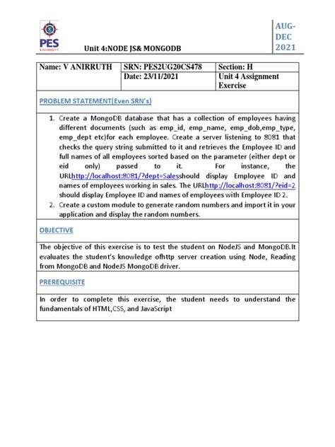 Unit 4node Jsand Mongodb Name V Anirruth Srn Pes2ug20cs478 Section H