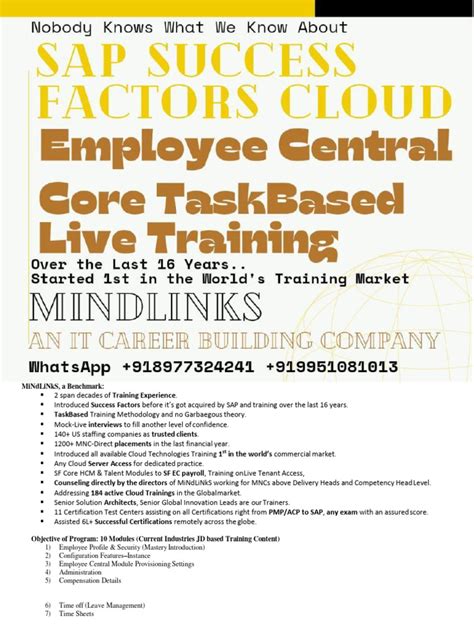 Sap Successfactors Cloud Hxm Ec Taskbased Training Program By Mindlinks 2022nov Pdf
