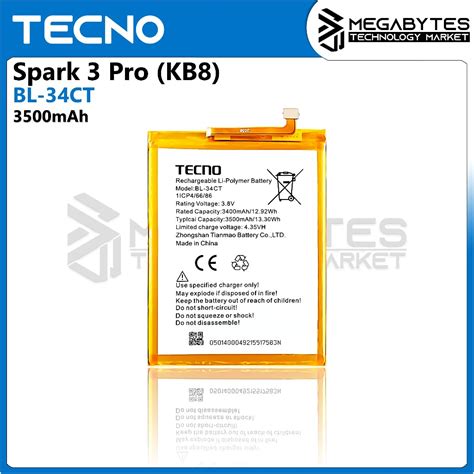 Original Battery Of Tecno Spark 3 Pro Kb8 Bl 34ct Shopee Philippines