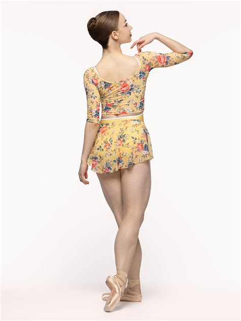Elevé Dancewear Girls Crop Top In Yellow Mesh With Flowers