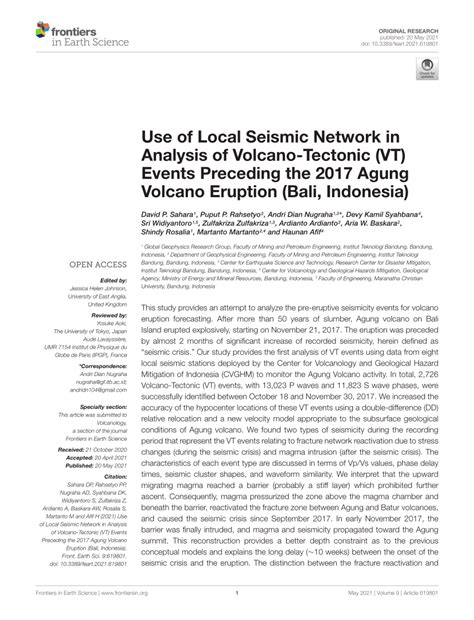 Pdf Use Of Local Seismic Network In Analysis Of Volcano Tectonic Vt