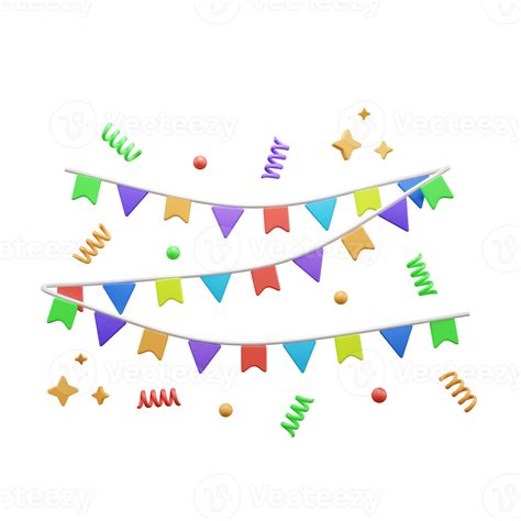 Birthday Party Flag 3d Icon Or Party Garland 3d Icon Or Bunting Flag 3d