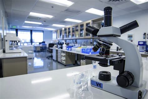 Modern Laboratory Interior With Microscope And Scientific Equipment