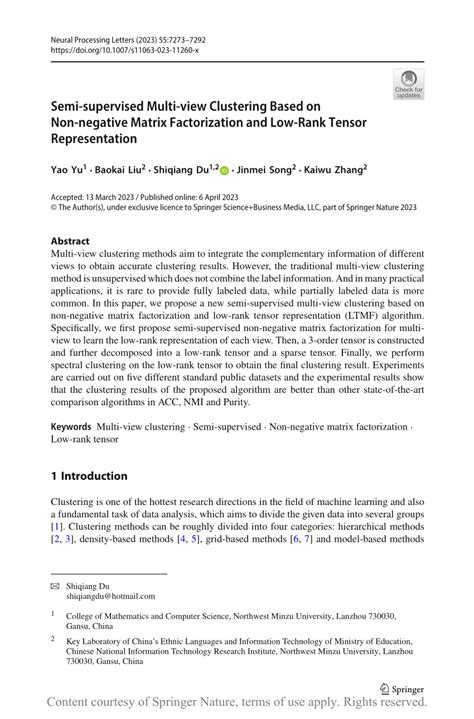 Semi Supervised Multi View Clustering Based On Non Negative Matrix