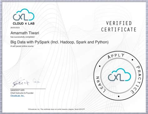 Amarnath Tiwari On Linkedin Completion Certificate For Big Data With Pyspark Incl Hadoop