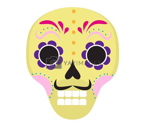 Sugar Skull Icon Flat Cartoon Style Cute Dead Head Skeleton For The Day Of The Dead In