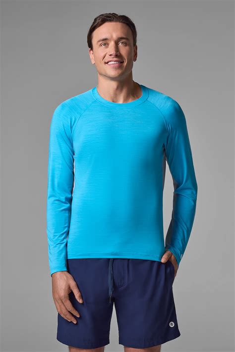 Mens Ultimate Long Sleeve Rash Guard Arctic Blue Line Texture Upf 50