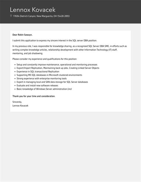 Sql Server Dba Cover Letter Velvet Jobs