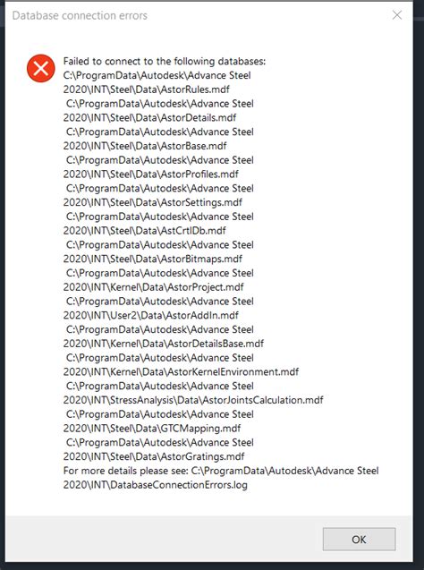 Solved Advance Steel 2020 Failed To Connect With Databases Autodesk