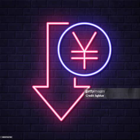 Yen Decrease Glowing Neon Icon On Brick Wall Background High Res Vector