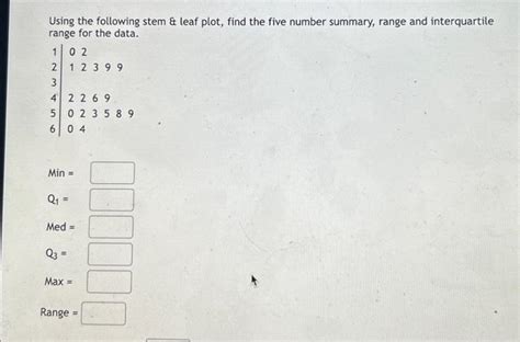 Solved Using The Following Stem Leaf Plot Find The Five Chegg Com