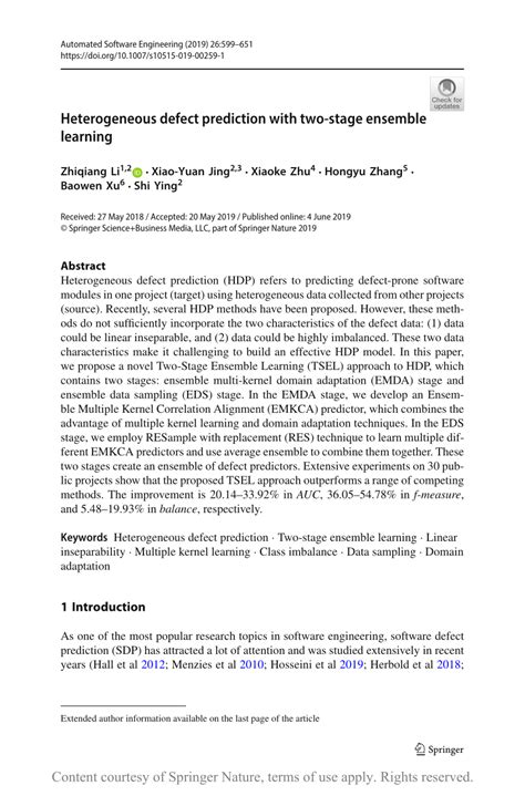 heterogeneous defect prediction with two stage ensemble learning