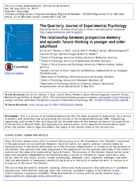 Pdf The Relationship Between Prospective Memory And Episodic Future Thinking In Younger And