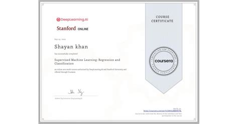 shayan khan on linkedin completion certificate for supervised machine