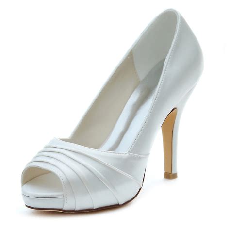 Peep Toe Platform Stiletto Heel White Satin Wedding Shoes