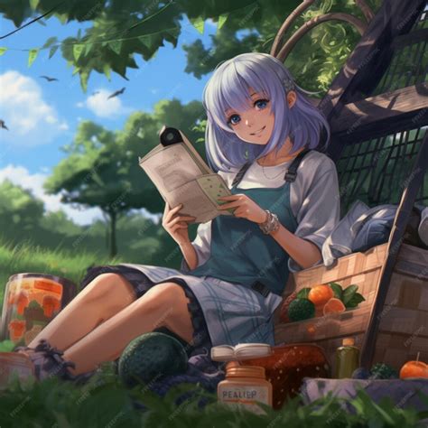 Premium Photo Anime Girl Sitting On A Bench Reading A Book In The