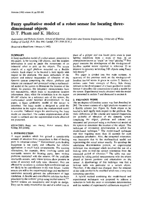 Pdf Fuzzy Qualitative Model Of A Robot Sensor For Locating Three