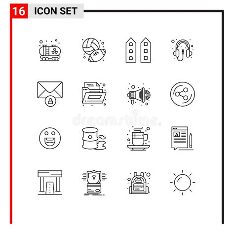 User Interface Pack Of 16 Basic Outlines Of Message Headphone House Hardware Audio Stock