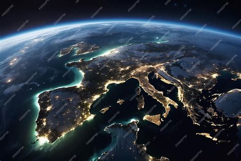 Premium Photo Earth Night View From Space With City Lights Digitally